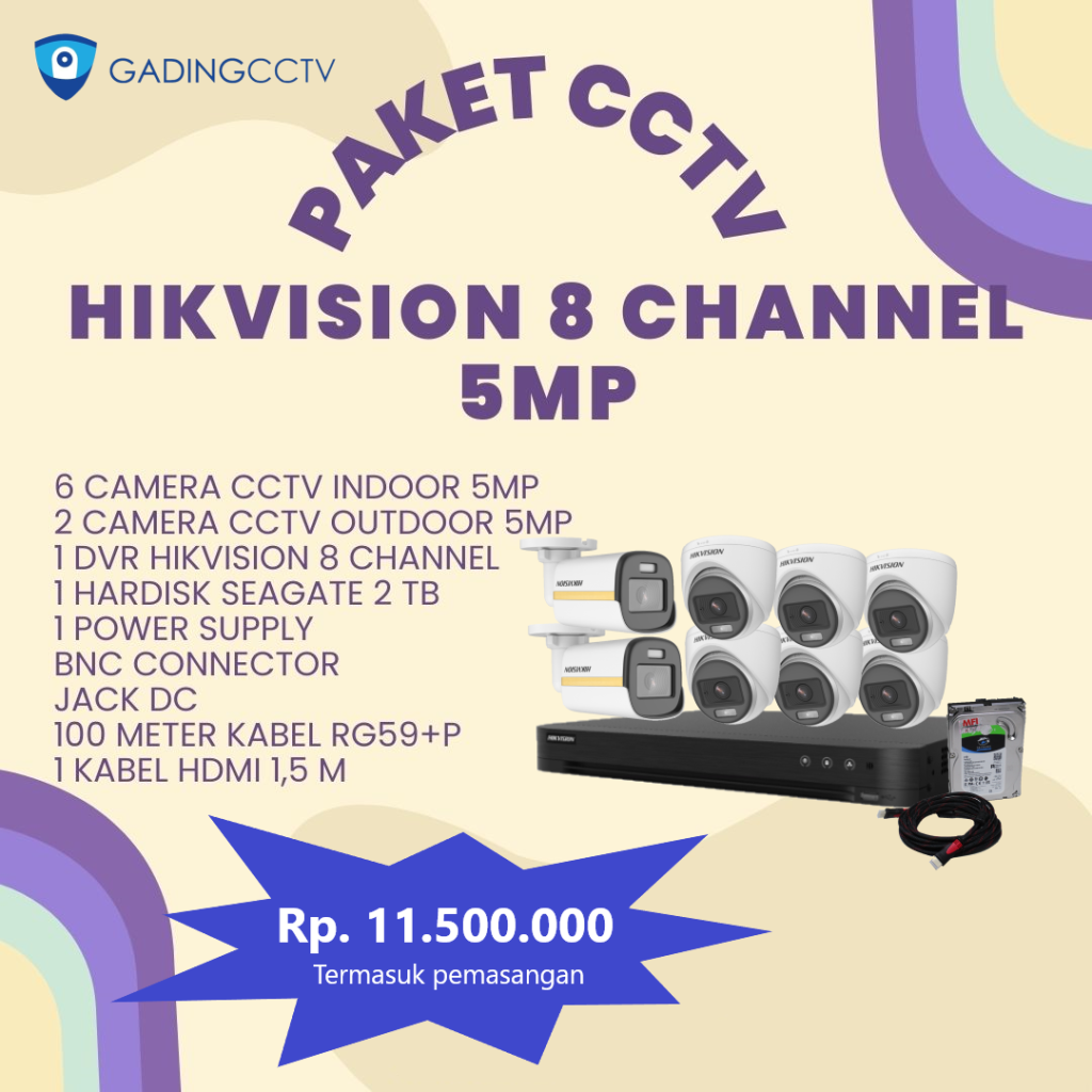 Paket Camera CCTV Hikvision 8 Channel 5Mp – GADING CCTV